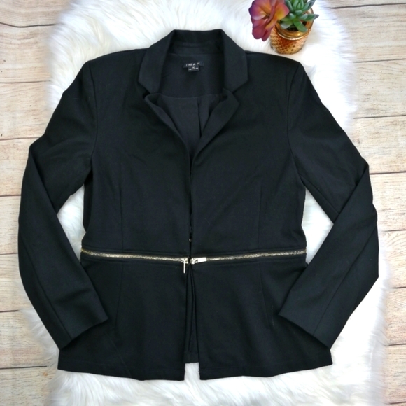 IMAN | Jackets & Coats | Iman Black Convertible Zip Peplum Jacket S ...